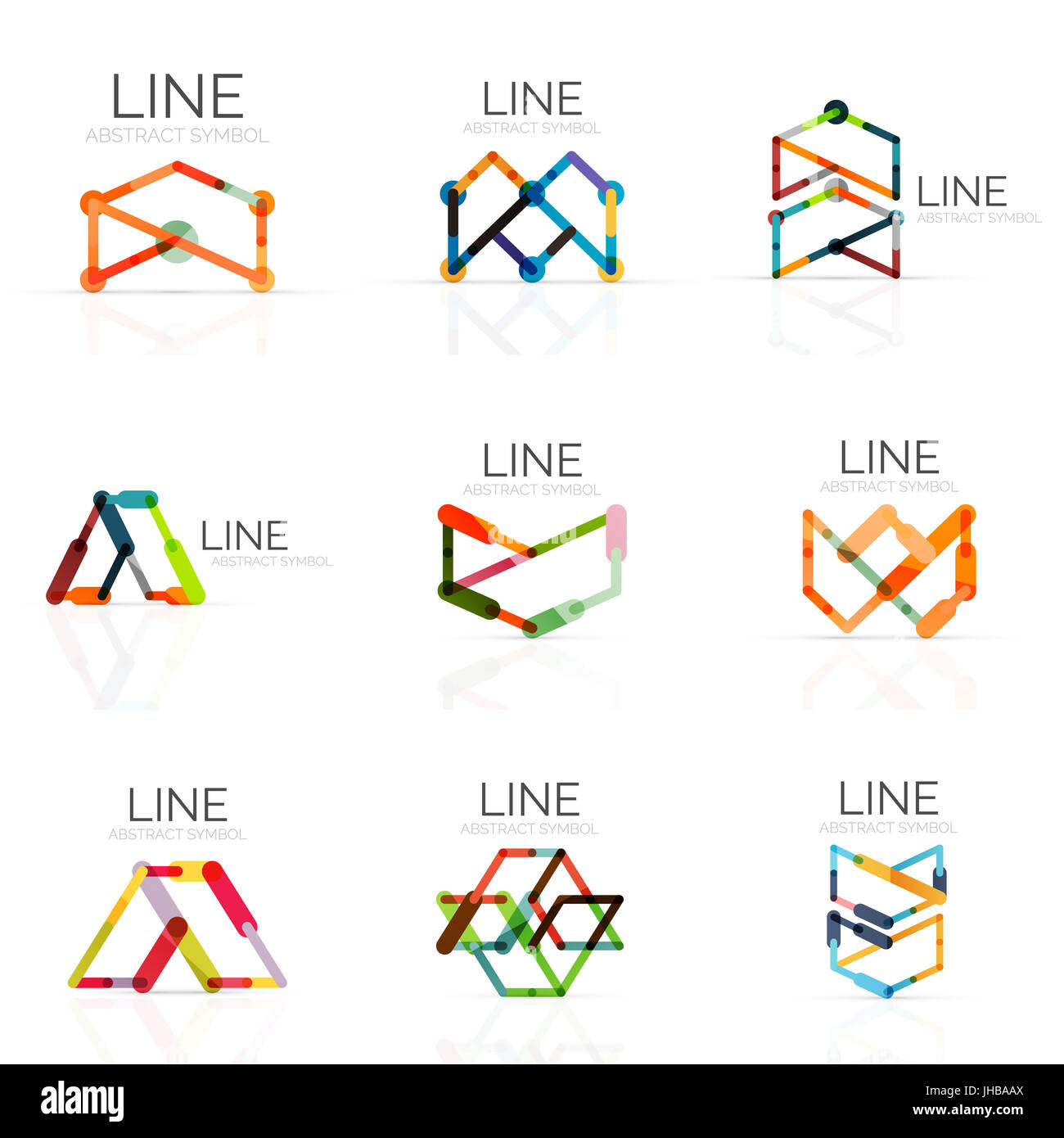 Set of linear abstract logos, connected multicolored segments of lines ...