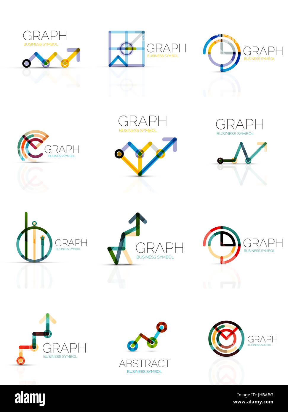 Linear graph and chart abstract logo set, connected multicolored line ...