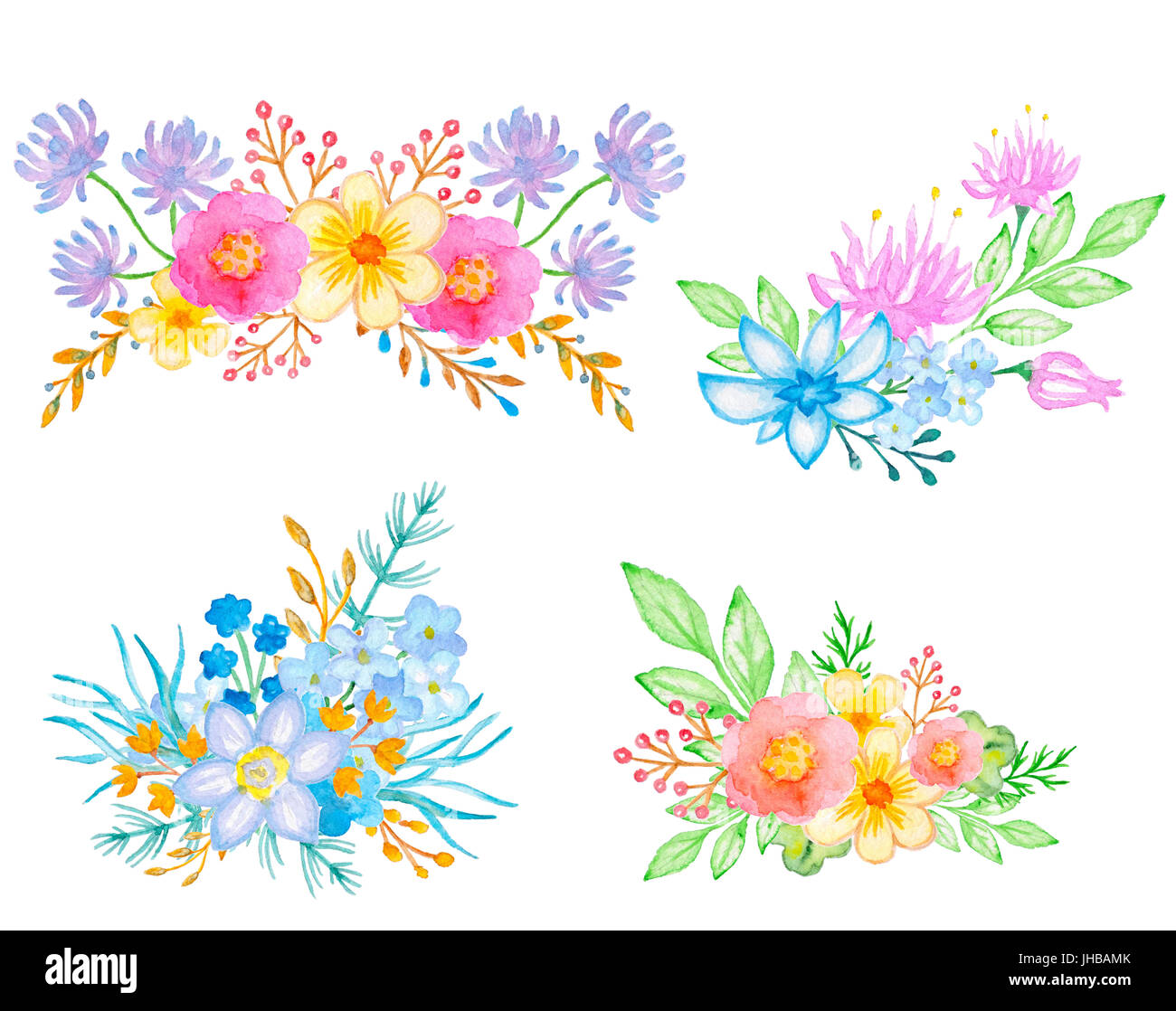 Hand drawn watercolor decorative posies of flowers Stock Photo - Alamy