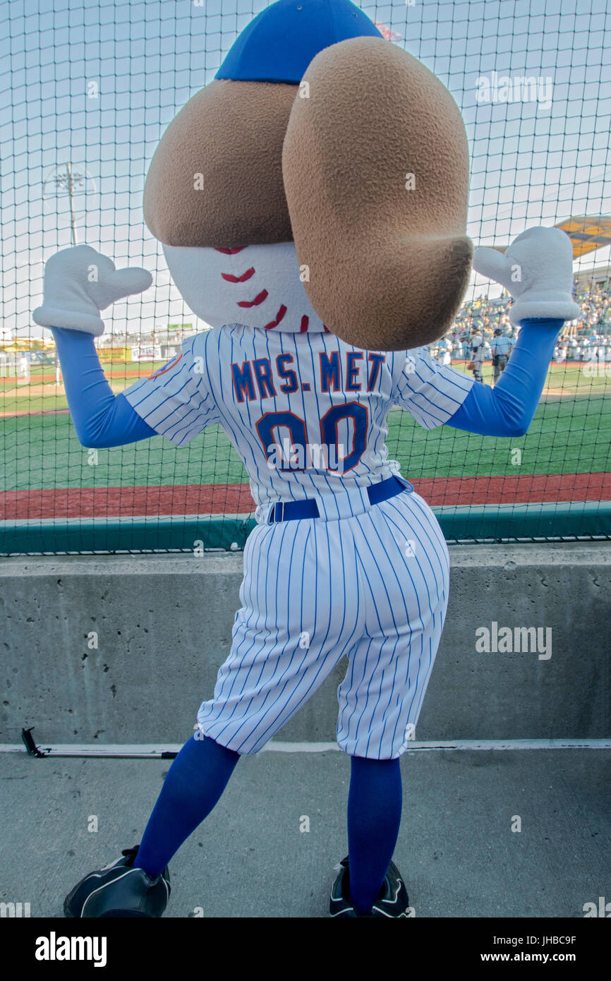 Mrs. Met, a female mascot, at a Brooklyn Cyclones minor league baseball ...