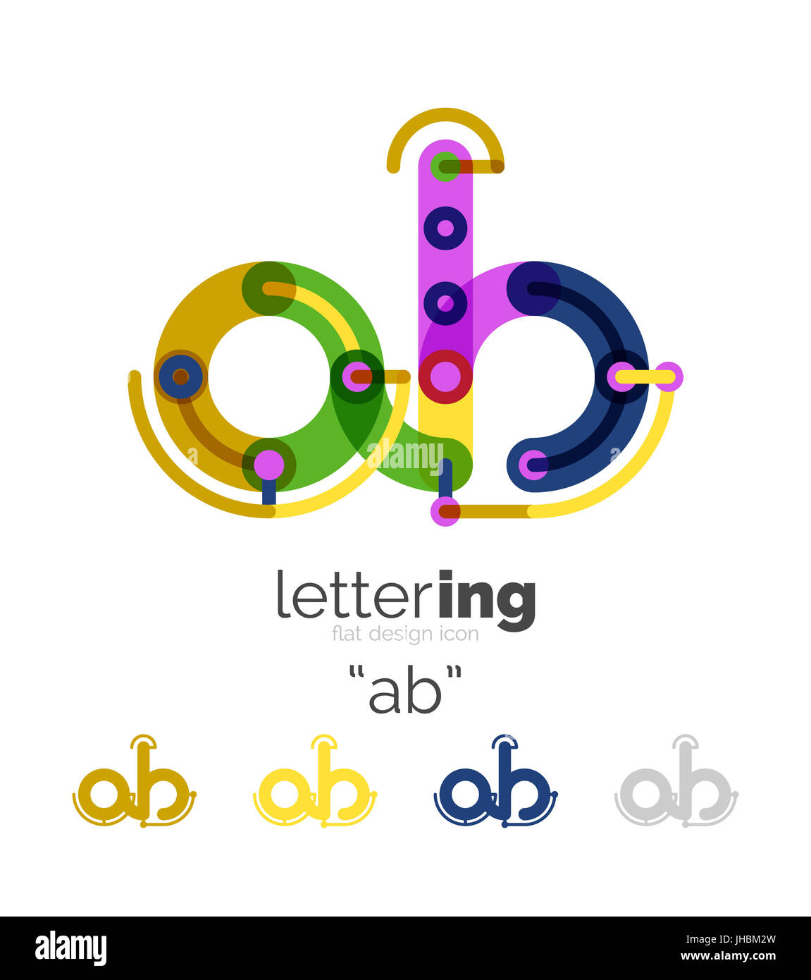 Letter logo line concept isolated on white. Connected color segments ...