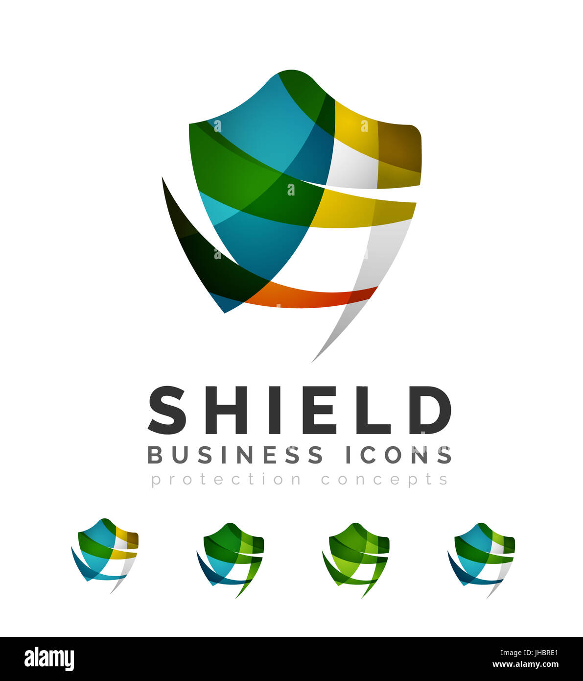 Set of protection shield logo concepts. Color flowing wave design icons ...