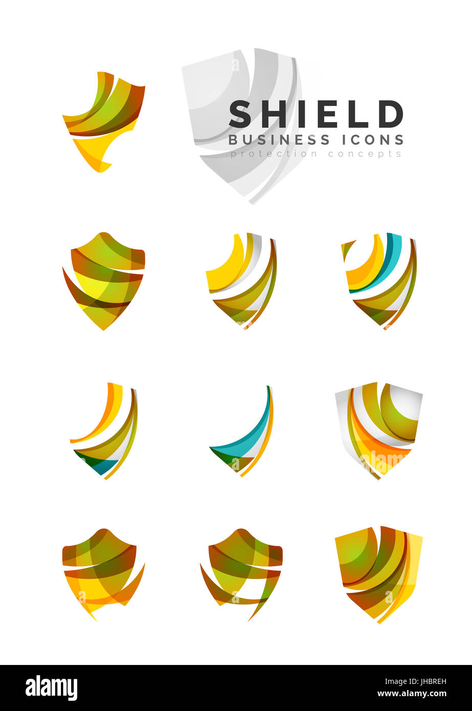 Set of protection shield logo concepts. Color flowing wave design icons ...
