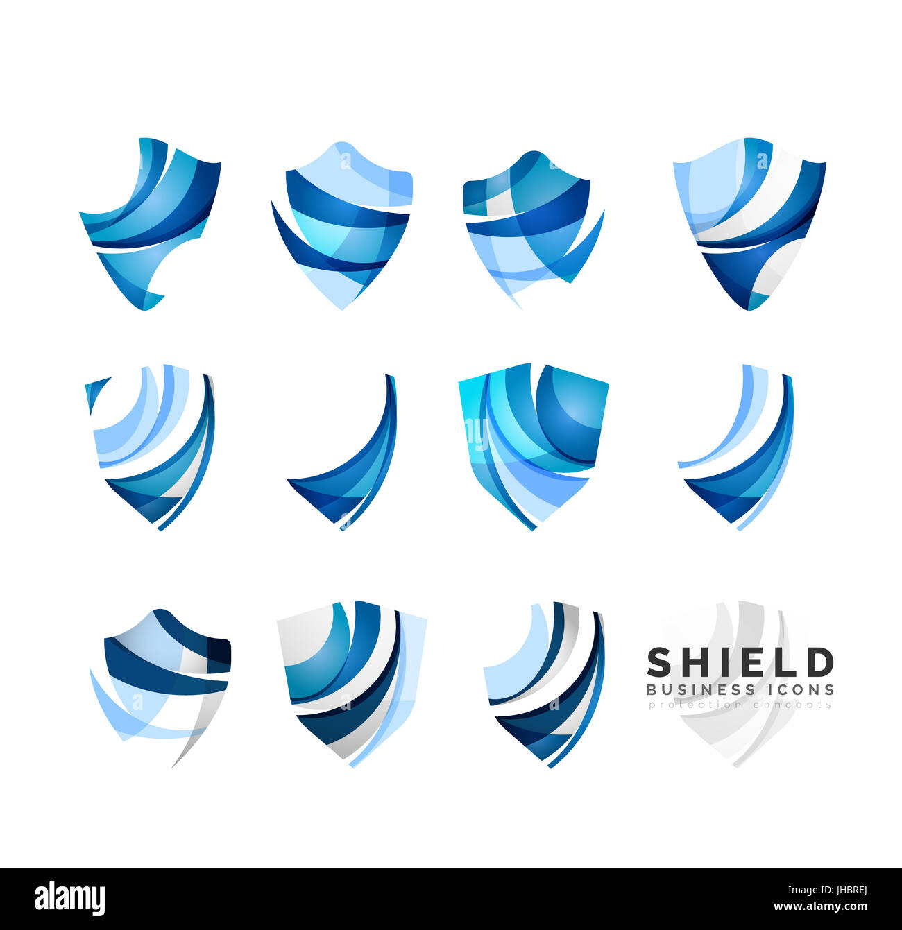Set of protection shield logo concepts. Color flowing wave design icons ...