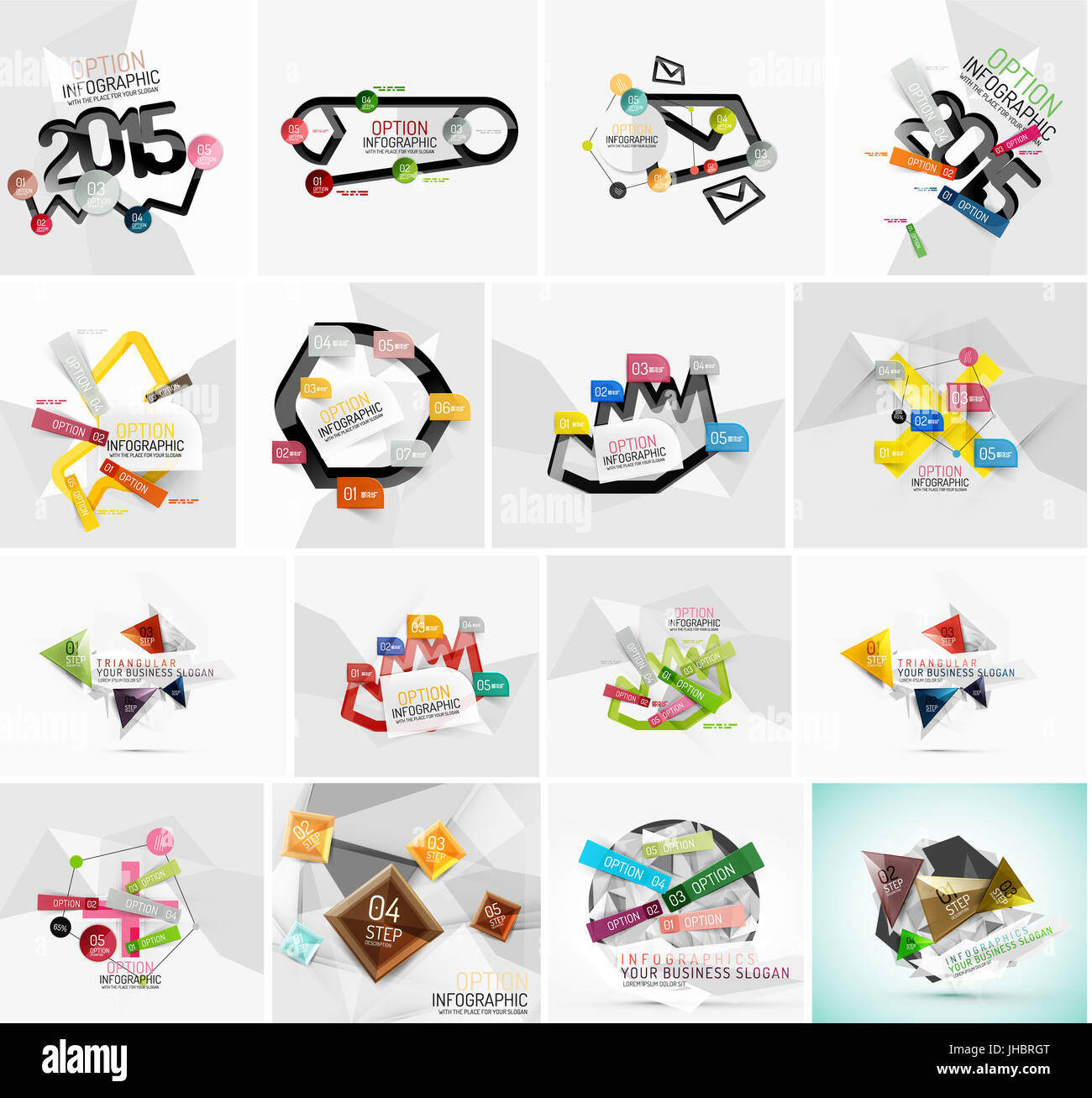 Set of various geometric abstract infographic templates. Stickers lines ...
