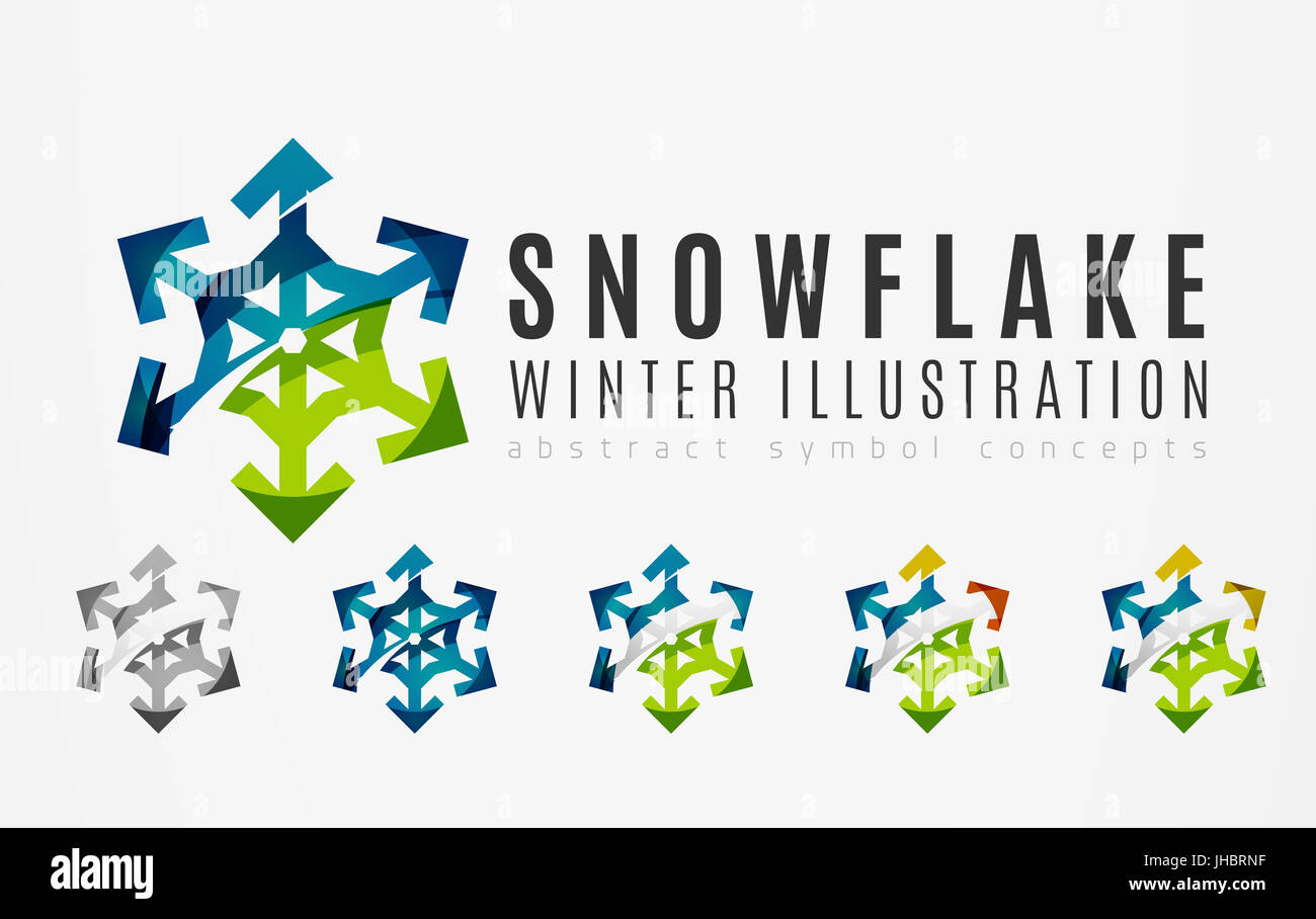 Set of abstract colorful snowflake logo icons, winter concepts, clean ...