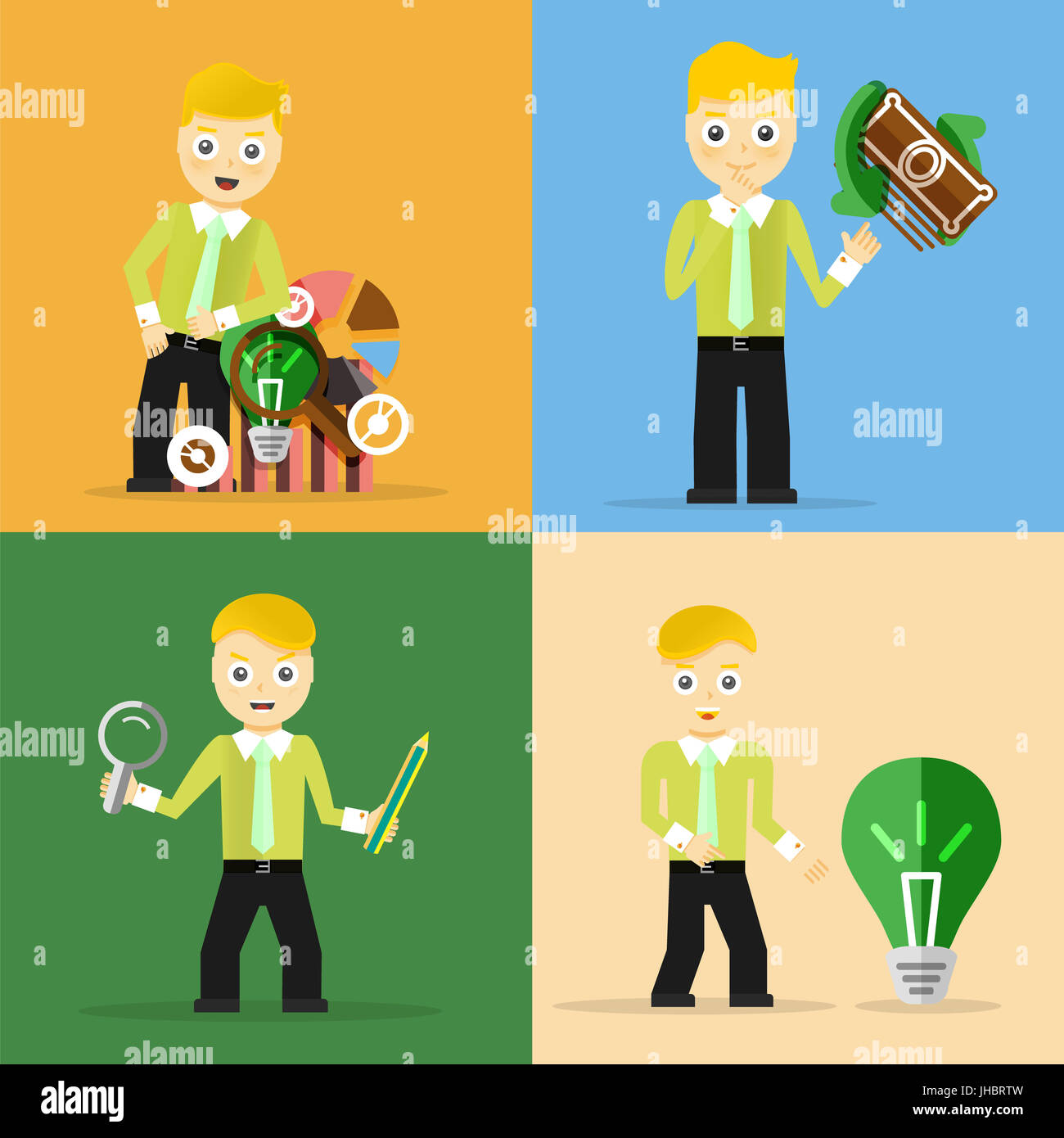 Set of businessman pose character concepts. Step, world, office and ...