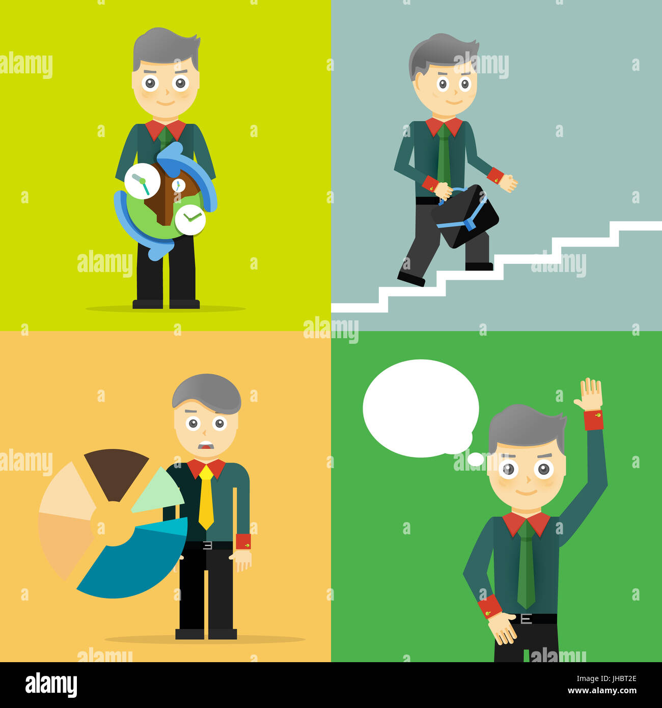 Set of businessman pose character concepts. Step, world, office and ...