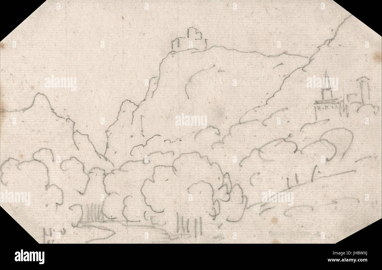 John Robert Cozens - Mountain View with Buildings Stock Photo - Alamy