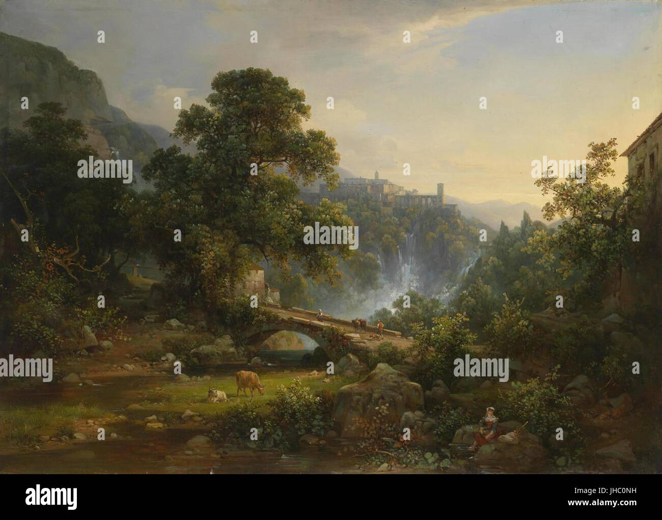 Louis Gurlitt - Rundblick mit einer hoch gelegenen Stadt in der ...