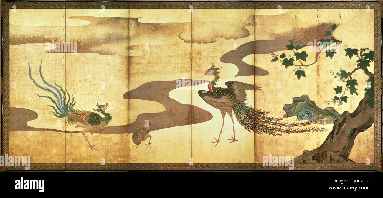 Kano Tan'yu - Phoenixes by Paulownia Trees Stock Photo - Alamy