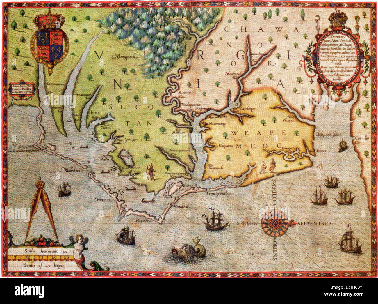 Map of Virginia, Theodorus de Bry, 1591 Stock Photo - Alamy