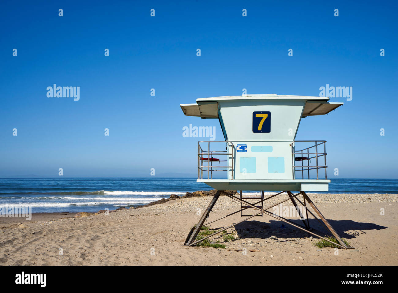 Close-up of lifeguard tower #7 on Ventura Beach, California Stock Photo ...