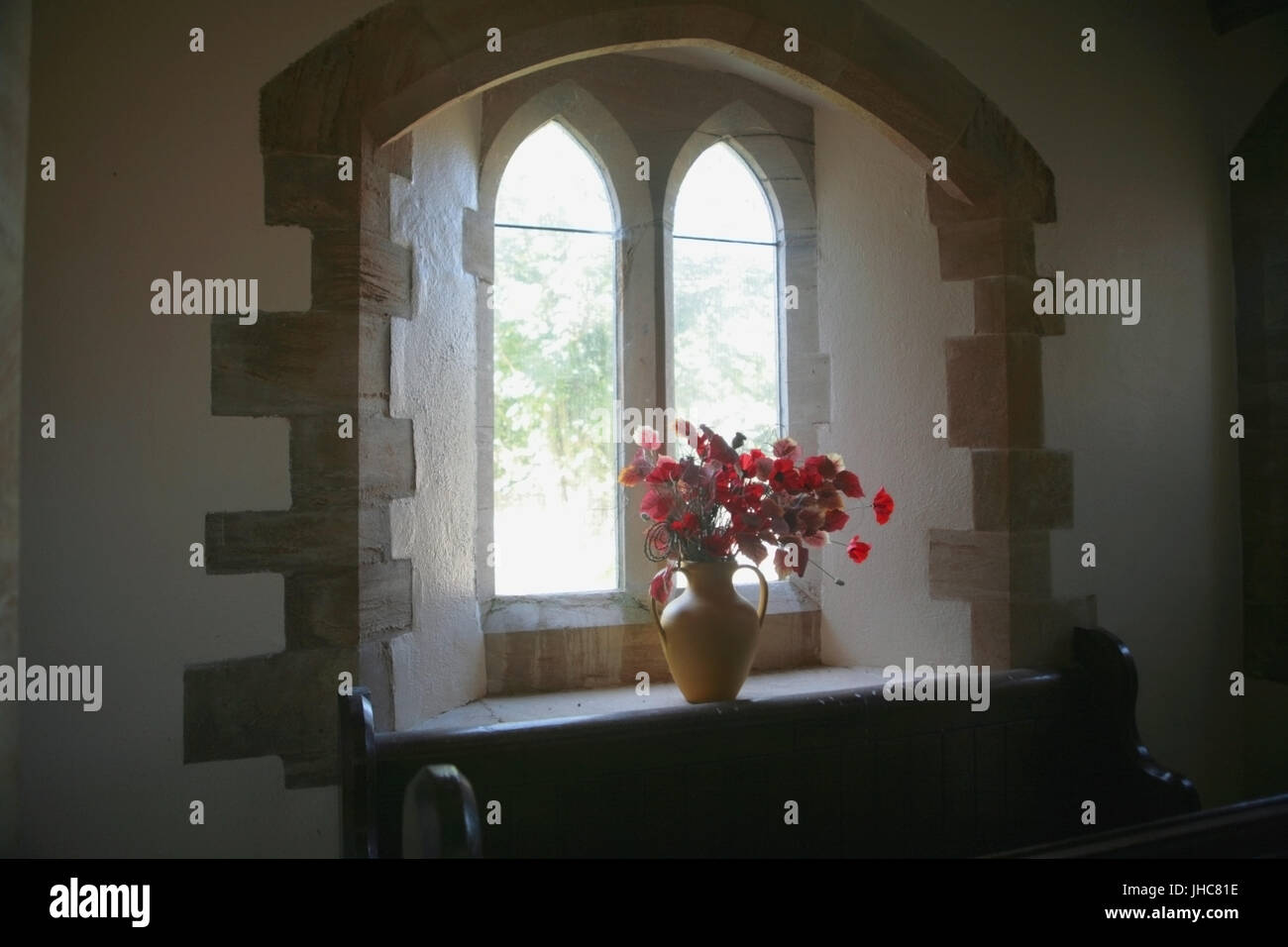 Interior detail of St Mary's church in the abandoned village of Tyneham ...
