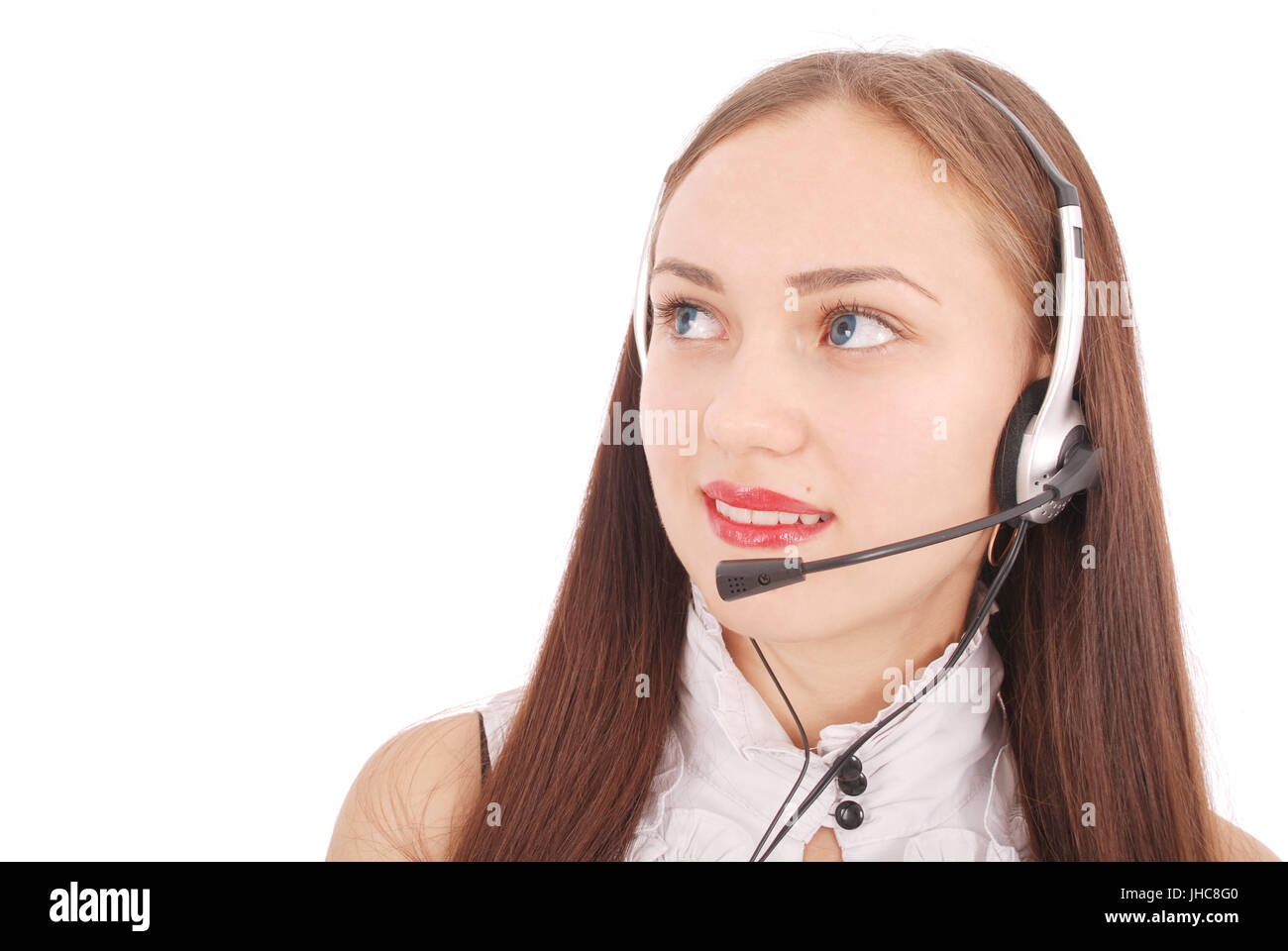 Beautiful customer service operator student girl with headset, isolated ...