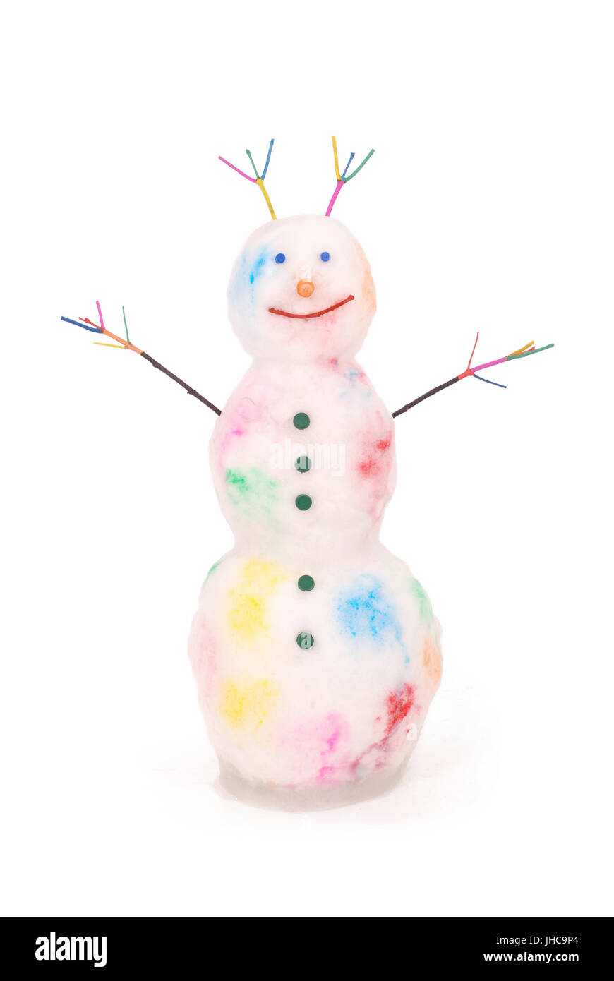 Color snowman with colored horns and hands. On white background Stock ...