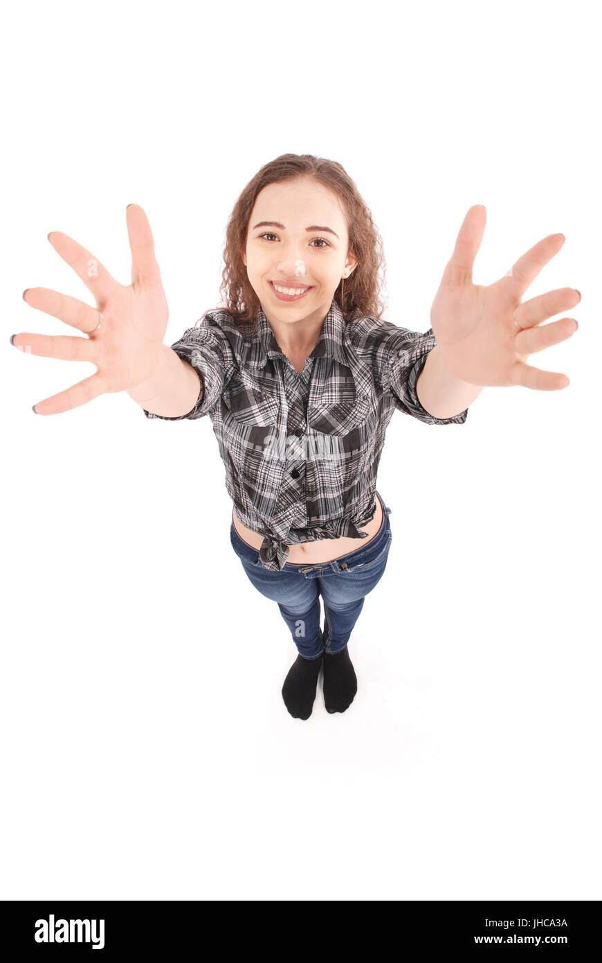 Student teenage girl view from above isolated on white Stock Photo - Alamy