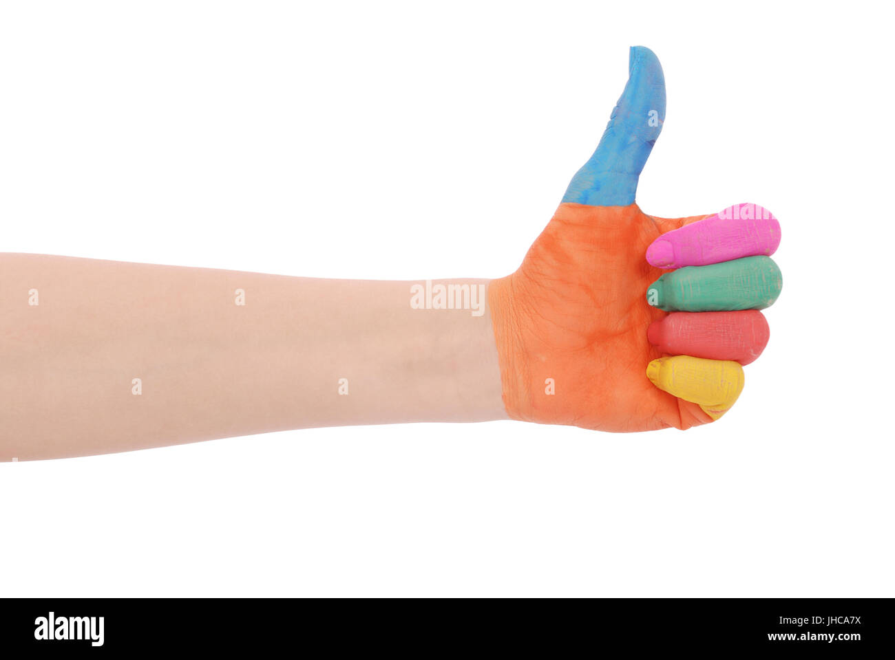 Hand of the child painted watercolor which shows a "thumbs up ...