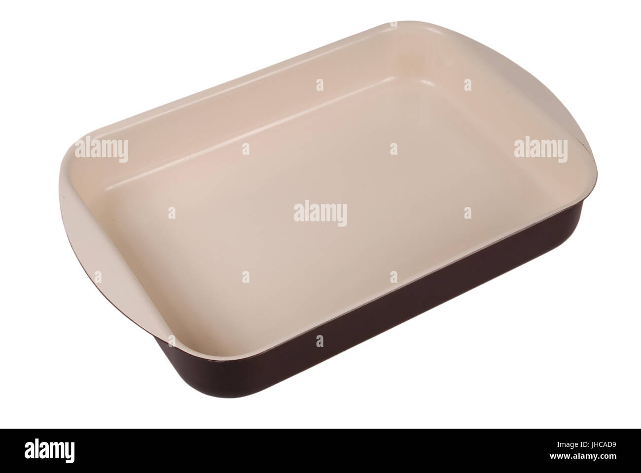 Empty brown ceramic rectangular baking dish isolated on white ...
