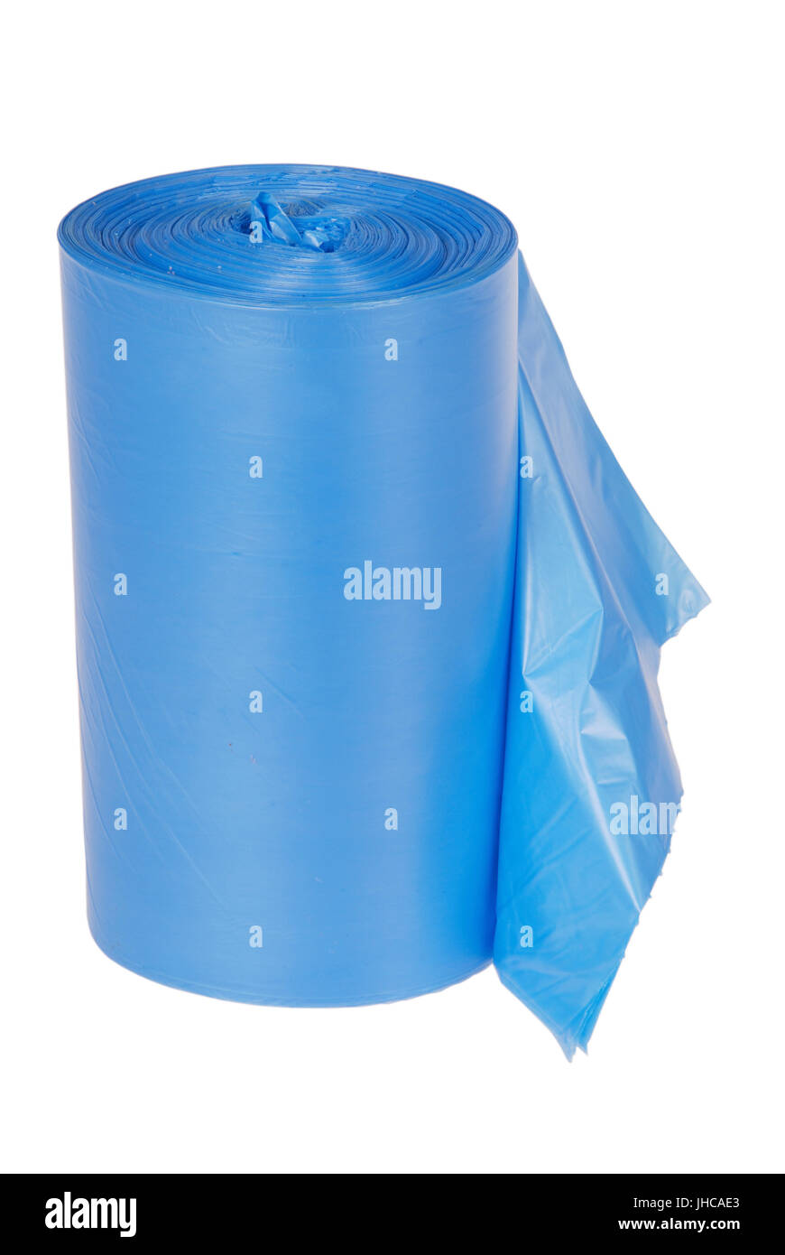 Roll of blue plastic garbage bags isolated on white background ...