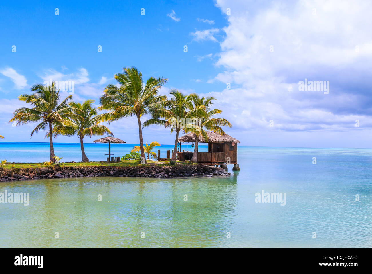 Samoa Island.Tropical beach on Samoa Island with palm trees Stock Photo ...