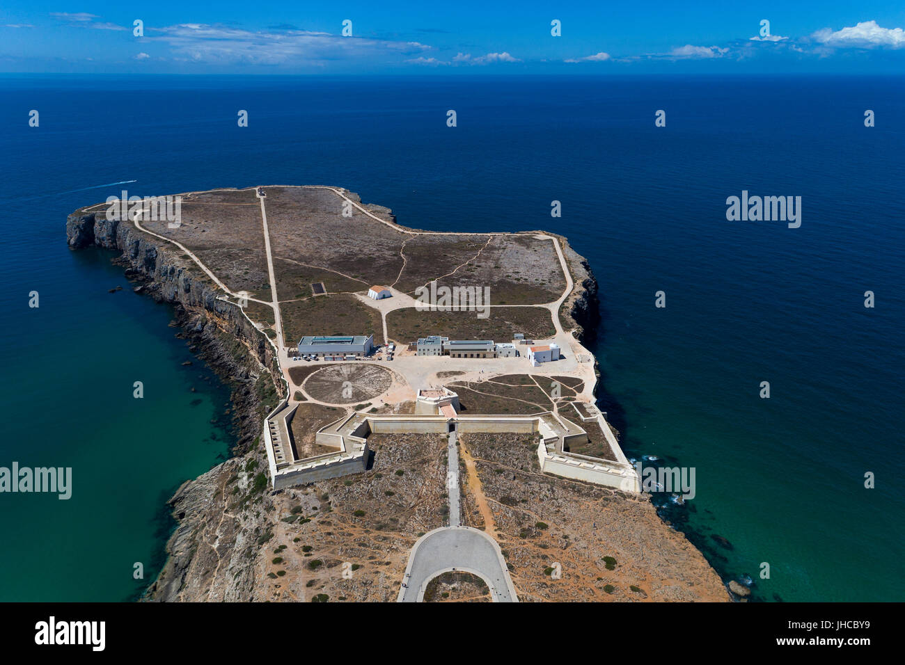 Aerial view of the Sagres Fortress at the Sagres Point in Algarve ...