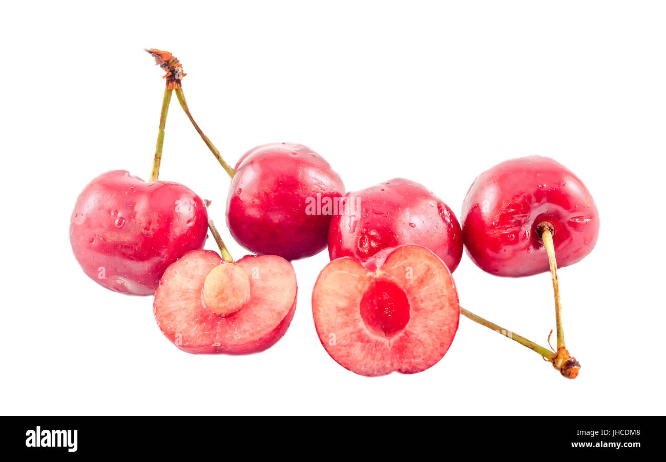 Dark red cherries, isolated white background, cutout Stock Photo - Alamy