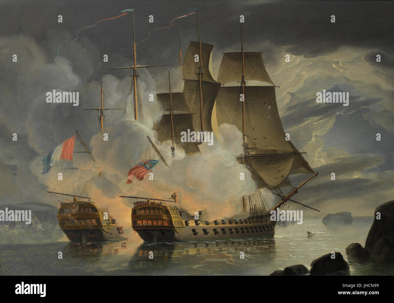 H.M.S. Mars and the French '74 Hercule off Brest, 21st April 1798 Stock ...