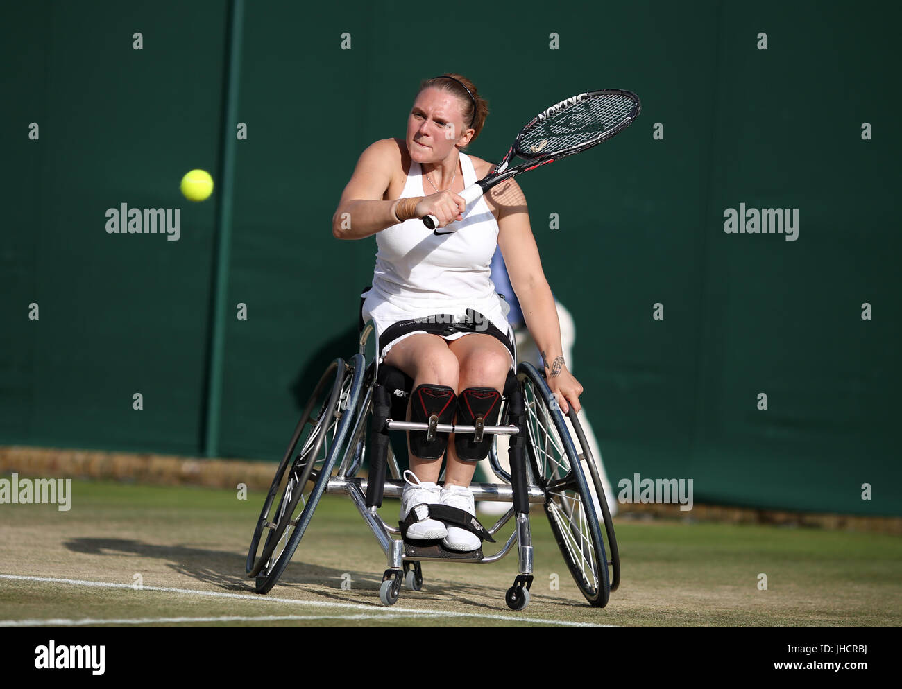 Jordanne Whiley in action against Diede De Groot in the wheelchair ...