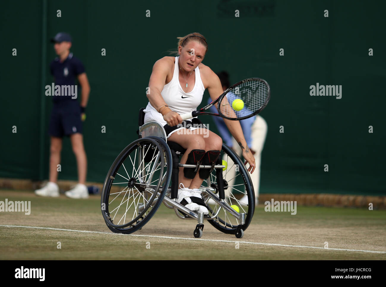 Jordanne Whiley in action against Diede De Groot in the wheelchair ...