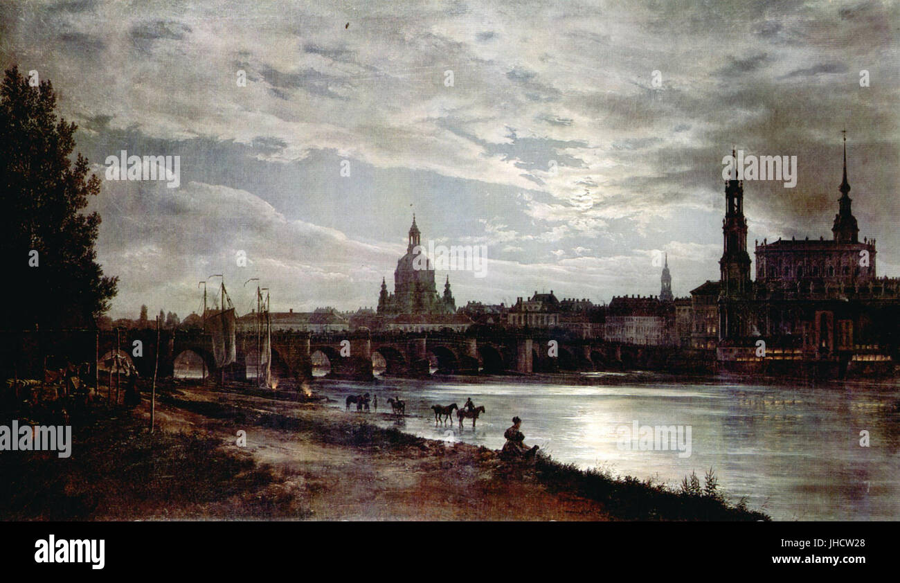 Johan Christian Clausen Dahl, Blick auf Dresden bei Vollmondschein ...