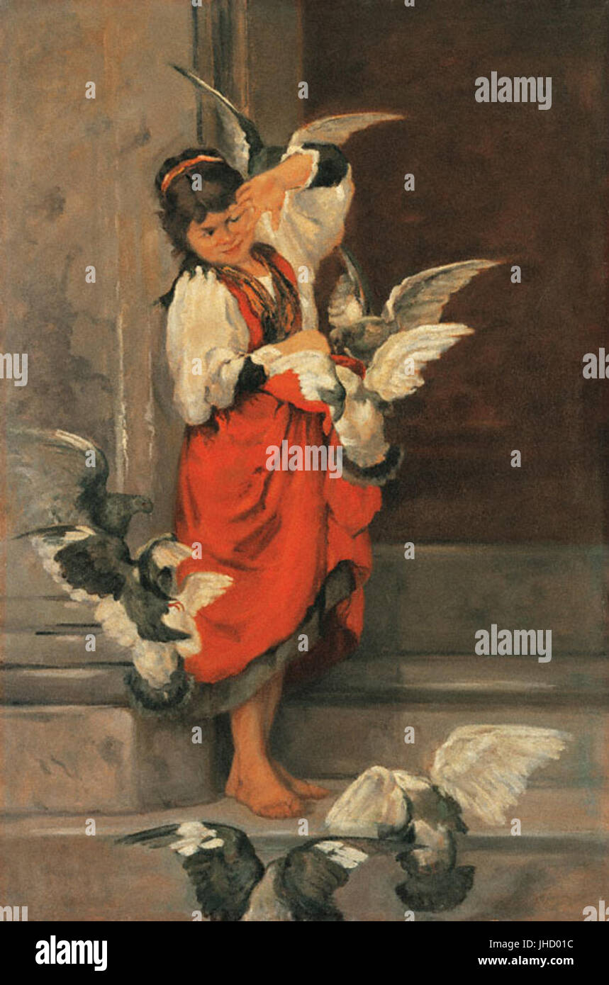 Lembesis Polychronis The girl with the Pigeons Stock Photo - Alamy