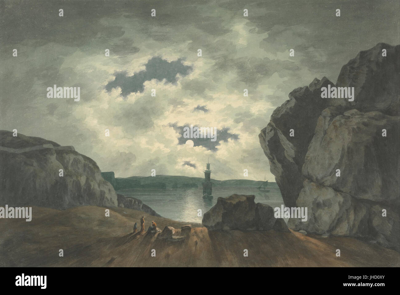 John Warwick Smith - Bay Scene in Moonlight Stock Photo - Alamy