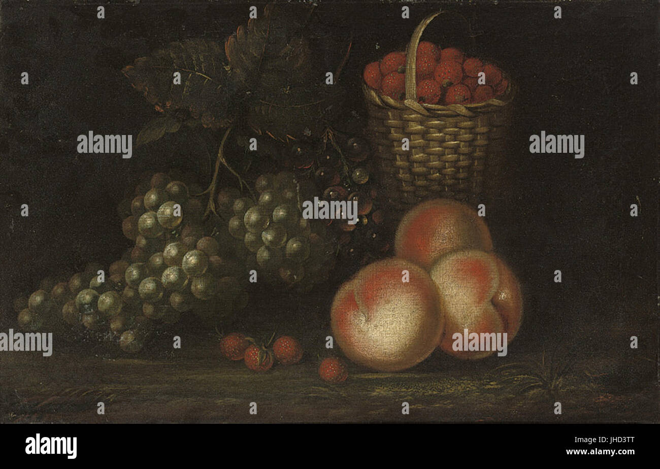 George William Sartorius (follower) - Peaches and grapes with a wicker ...