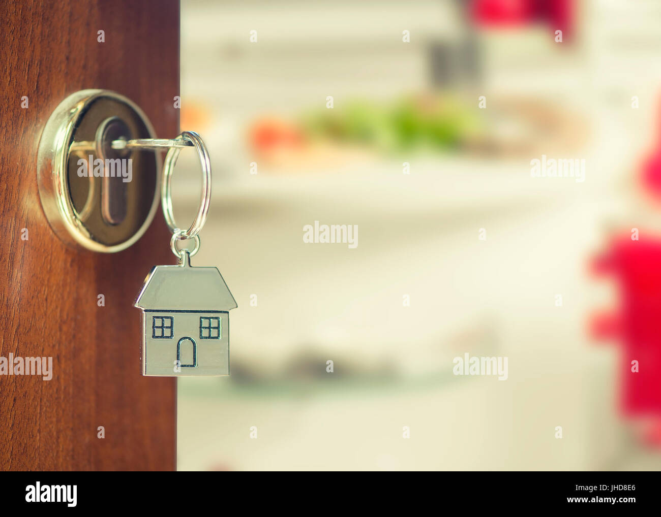 Front door with house keys with internal wiew Stock Photo - Alamy