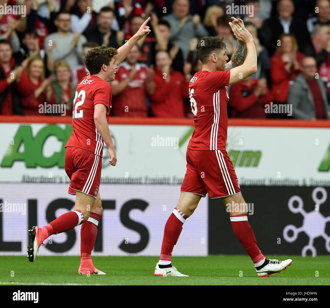Aberdeen's Ryan Christie (left) celebrates with team mate Greg Tansey ...