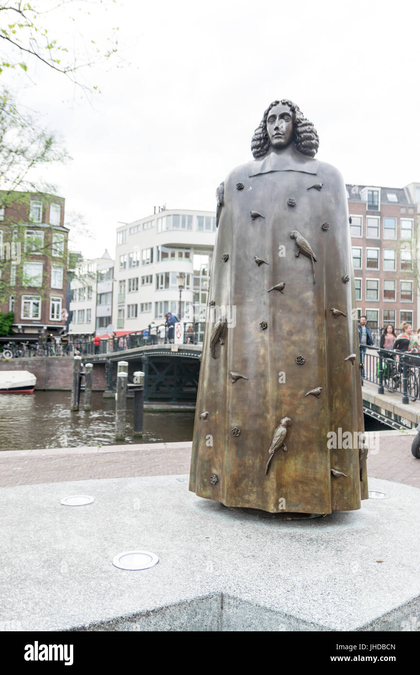 AMSTERDAM, NETHERLANDS - JUNE 03, 2017: Statue of Spinoza in Amsterdam ...