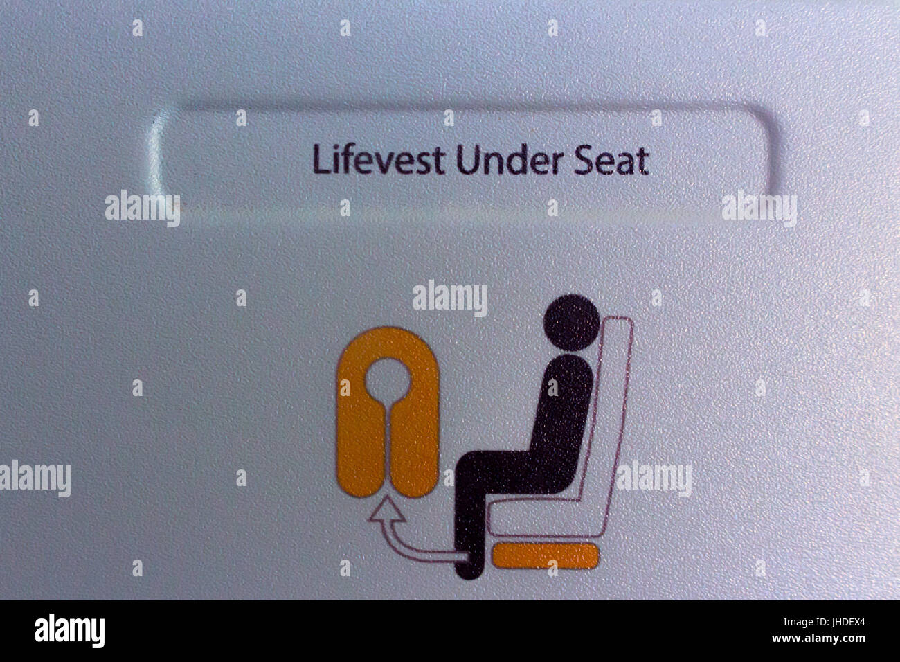 safety pictogram for life vests in a plane Stock Photo - Alamy