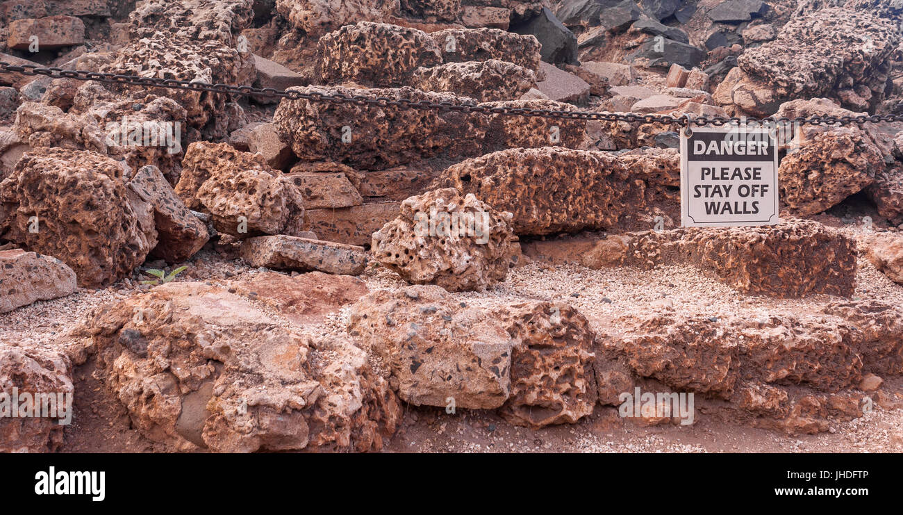 Warning sign on the partial reconstruction of the Old Lahaina Fort ...