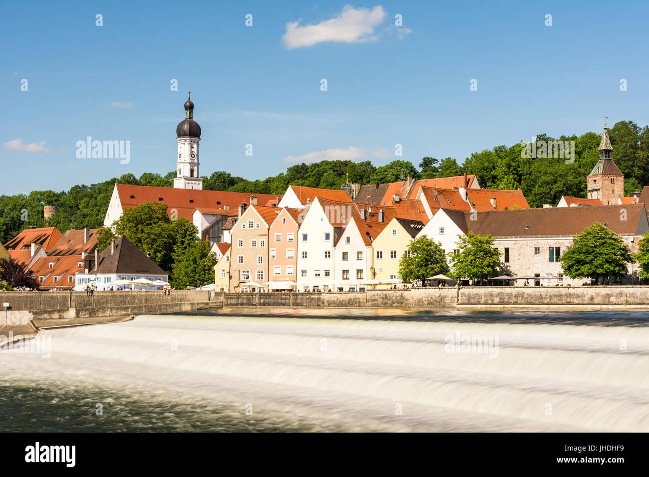 LANDSBERG AM LECH, GERMANY - JUNE 10: The river Lech at the historic ...