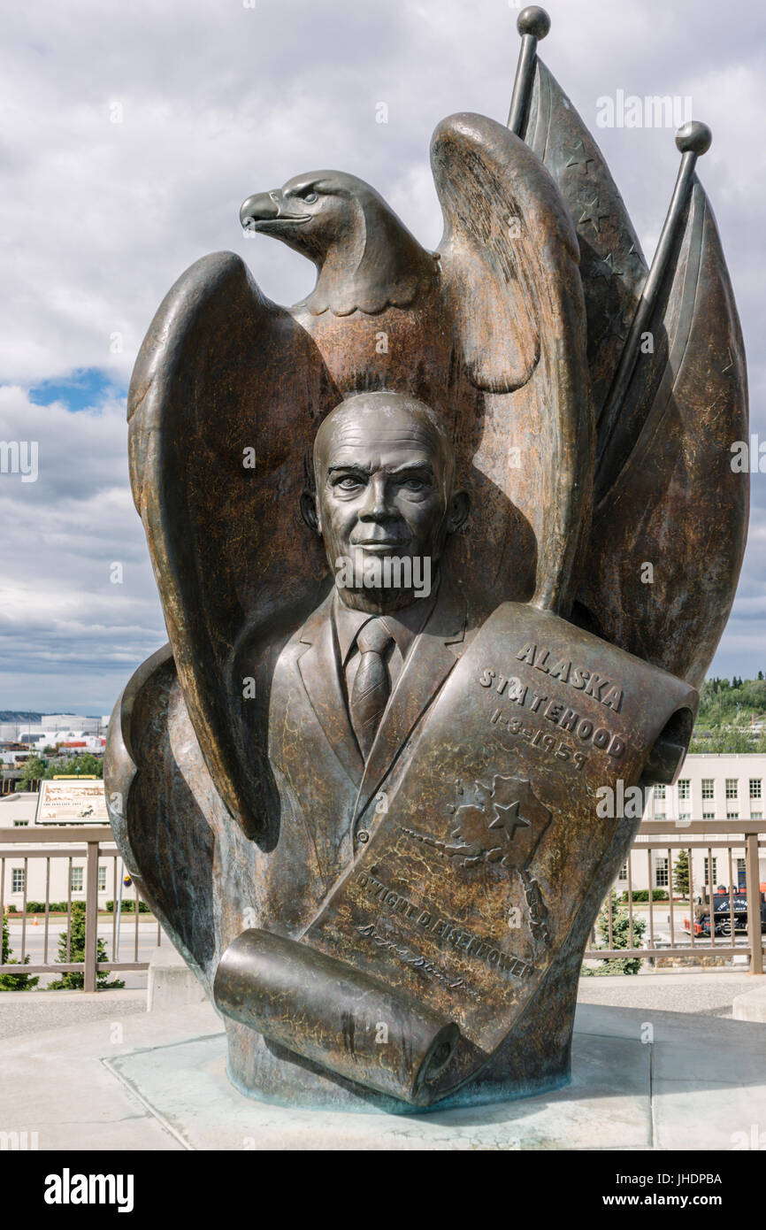 Eisenhower Alaska Statehood Monument, Anchorage, Alaska, USA Stock ...