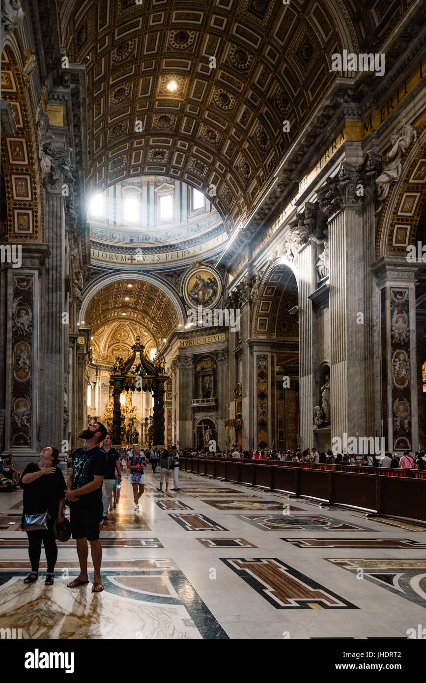Rome, Italy - August 19, 2016: Interior view of St Peters Basilica. The ...
