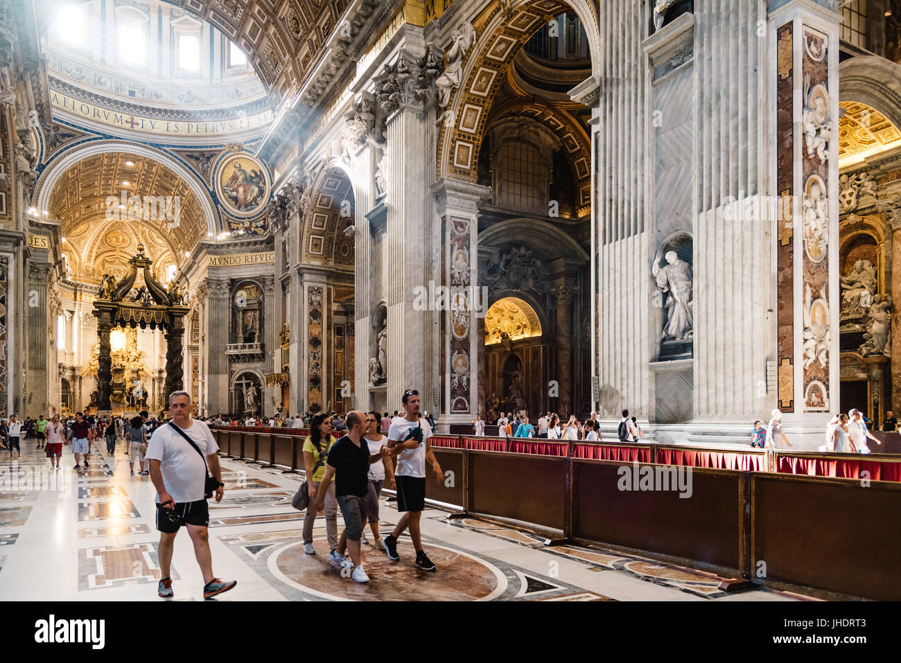 Rome, Italy - August 19, 2016: Interior view of St Peters Basilica. The ...