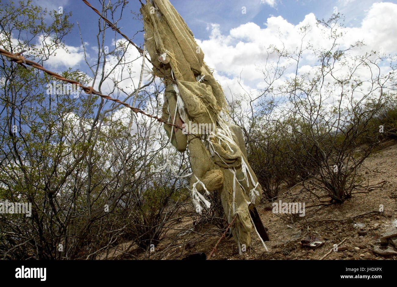 Discarded makeshift backpacks, commonly used by marijuana smugglers ...