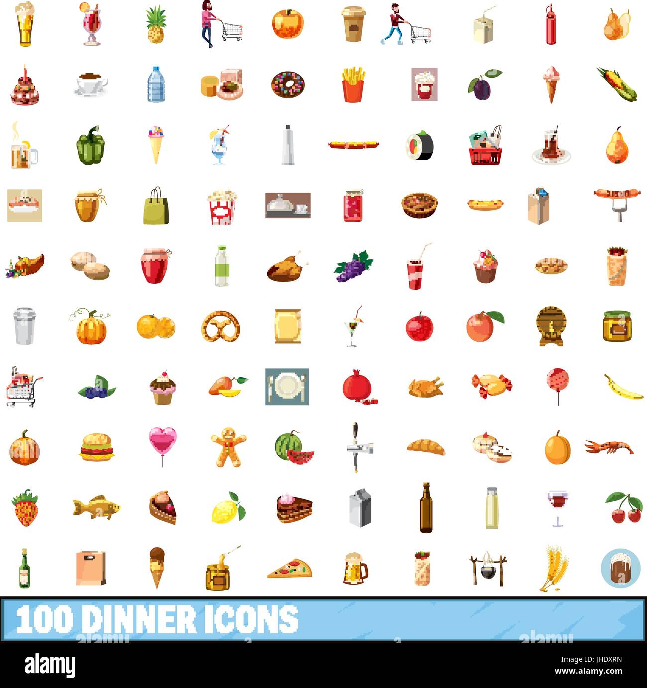 100 dinner icons set, cartoon style Stock Vector Image & Art - Alamy