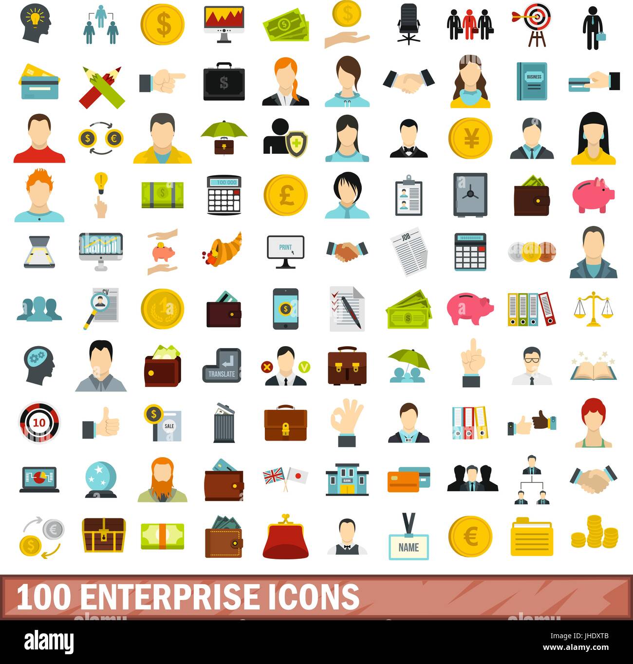 100 enterprise icons set, flat style Stock Vector Image & Art - Alamy