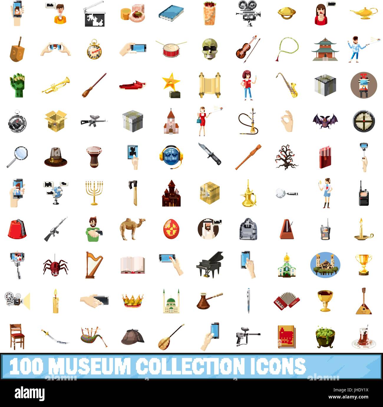 100 museum collection icons set, cartoon style Stock Vector Image & Art ...