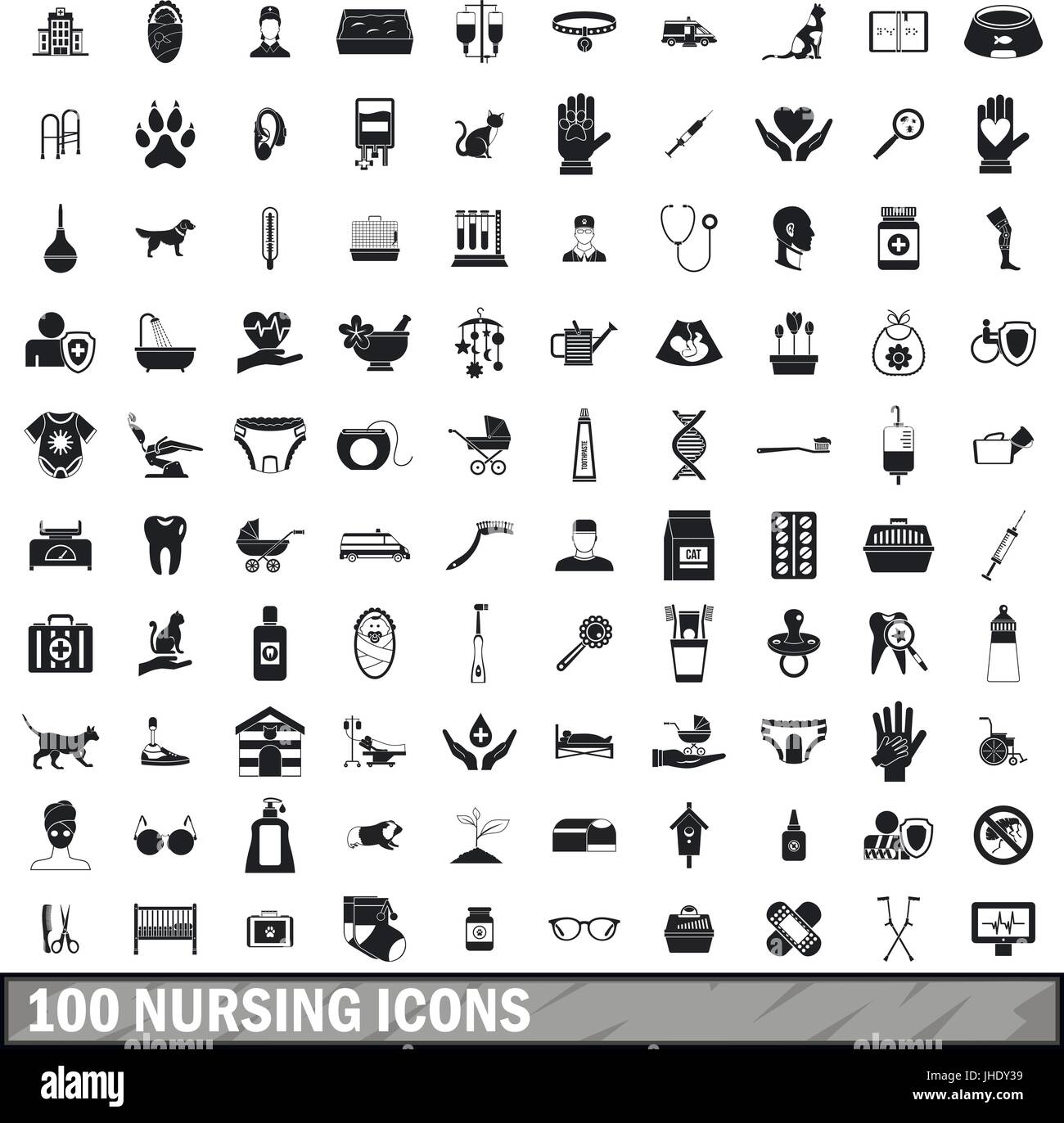 100 nursing icons set, simple style Stock Vector Image & Art - Alamy