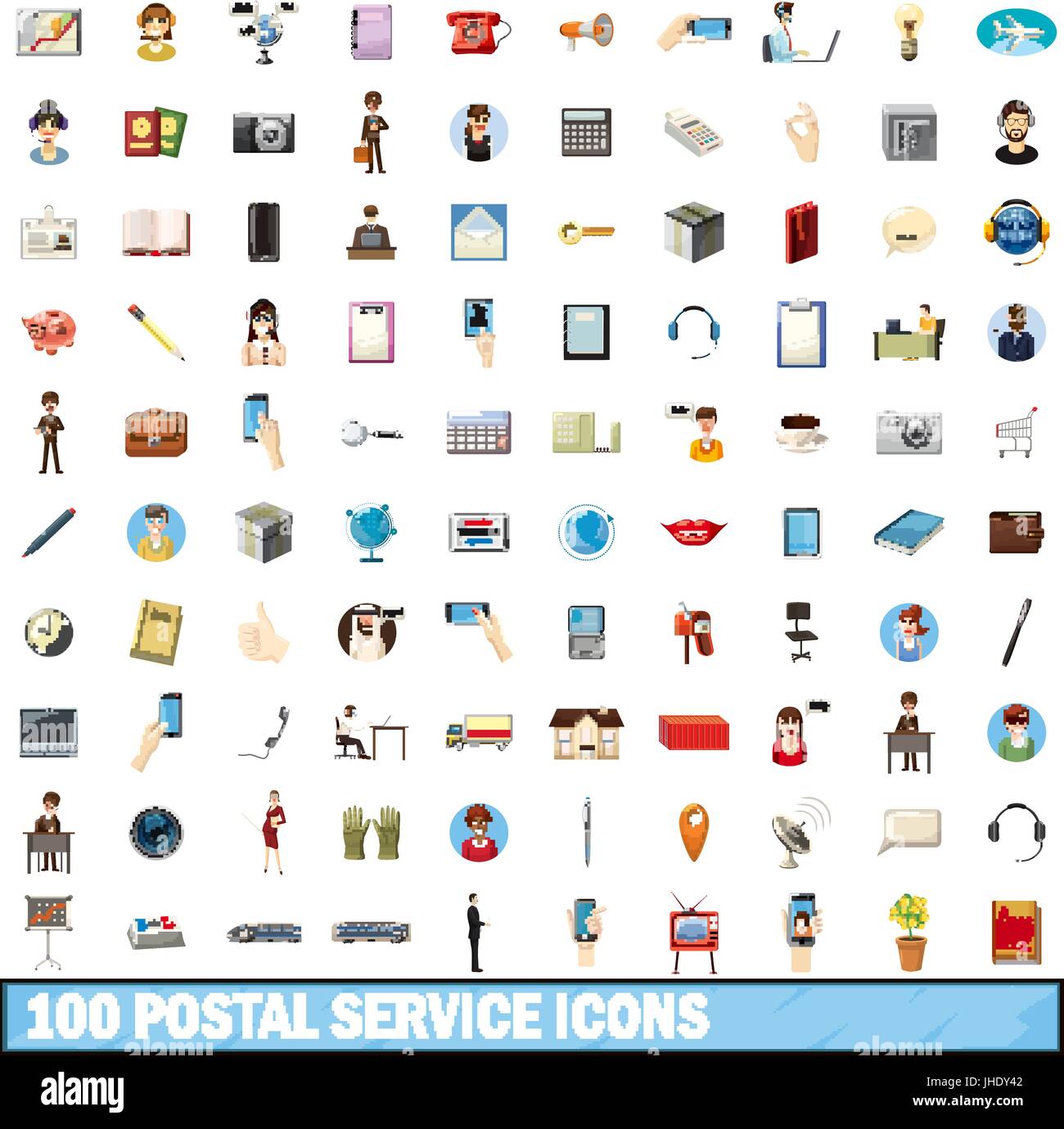 100 postal service icons set, cartoon style Stock Vector Image & Art ...