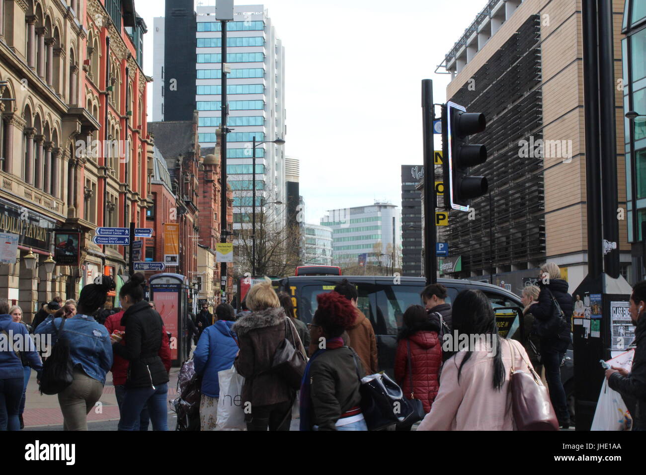 Crowded Street in Manchester City Centre, April 2017 Stock Photo - Alamy